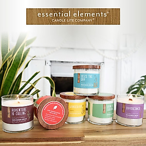 Essential Elements by Candle-lite Wood Wick Scented Candle, Adventure is Calling, One 16 oz. Single-Wick Aromatherapy Candle with 50 Hours of Burn Time, White