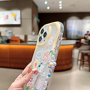 ZSYTZL Compatible with iPhone 13 Pro Max Case Cute Clear Floral Pattern for Design Aesthetic Women Teen Girls with Flower Colorful Bracelet Chain Kawaii Protective Phone Case for iPhone 13 Pro Max