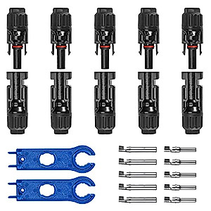 POWLAND Solar Connectors Male & Female IP67 Waterproof Solar Connector Kit, with 2PCS Blue Assembly Tool, Work for Mounted Solar Panel (5 Pairs)