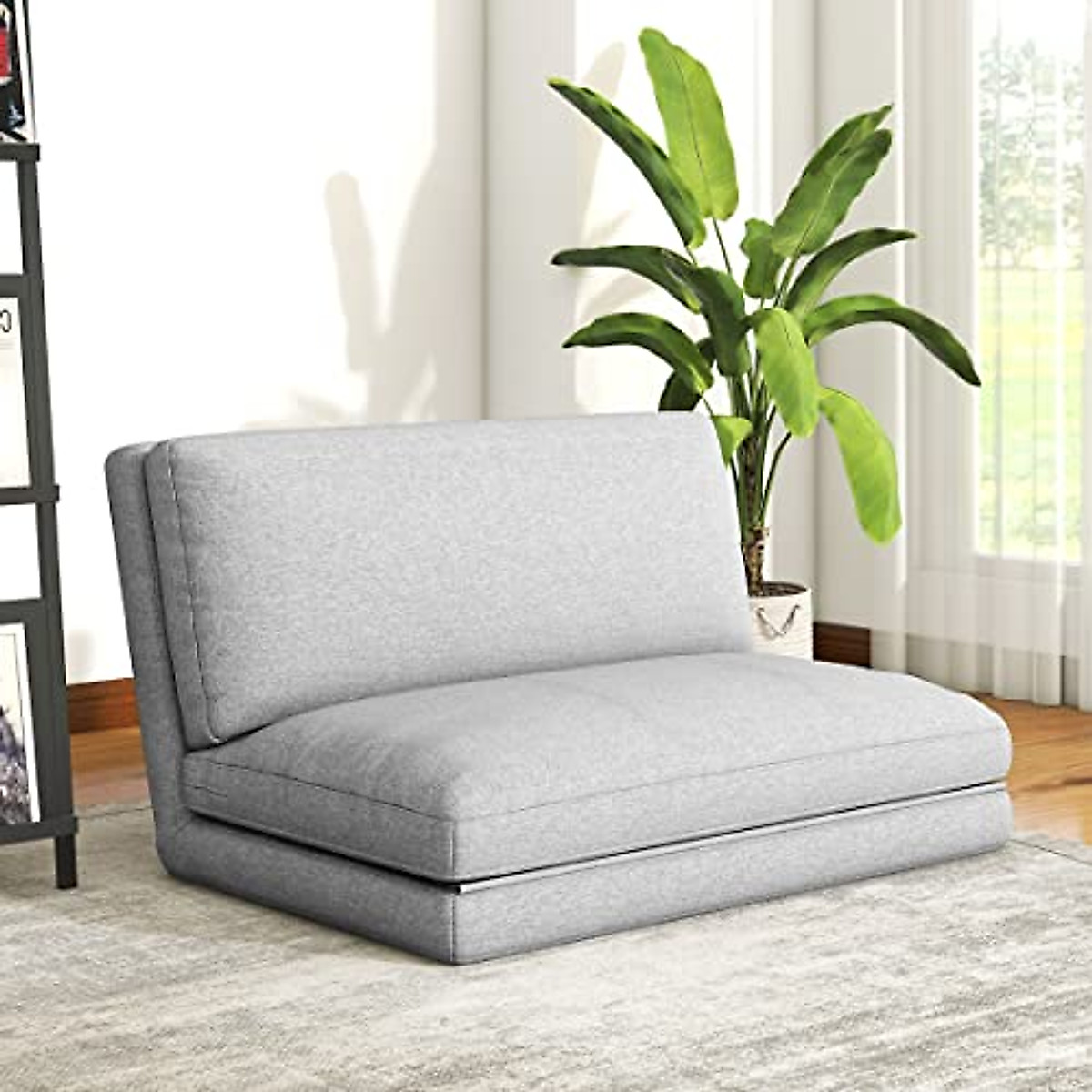 LIFERECORD Convertible Futon Sofa Bed 4 in 1 Multi-Function Modern Mini Single Floor Sleeper Chair with Adjustable Backrest for Living, Small Room Apartment, Dorm, Grey