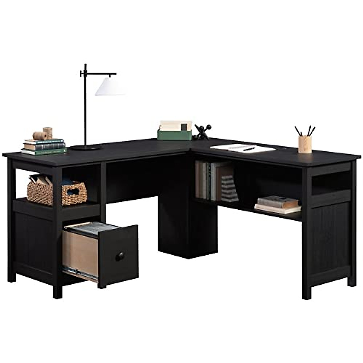 Pemberly Row L-shaped Traditional Engineered Wood Computer Desk in Raven Oak