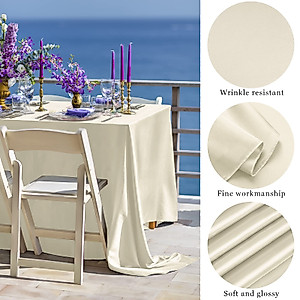 TURSTIN 4 Packs Satin Tablecloth 102 x 58 Inch Overlay Satin Table Cover Rectangle Bright Silk Tablecloth Smooth Fabric Table Decoration for Wedding Banquet Party Events, Ivory