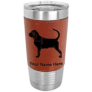 LaserGram 20oz Vacuum Insulated Tumbler Mug, Bloodhound Dog, Personalized Engraving Included (Faux Leather, Basketball Style)