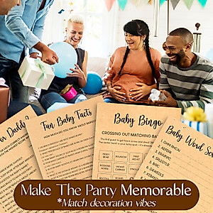 WOODAMORE Bingo Baby Shower Games for Girl - Baby Shower Bingo Cards for Guests, Baby Shower Word Scramble, Mommy or Daddy Baby Shower Game, Funny Boys Baby Shower Activities