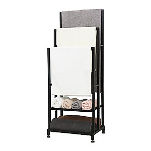 ZOES HOMEWARE 41" H Free Standing Towel Rack for Bathroom | 3 Tier Blanket Rack with 2 Storage Shelves | Anti-Rust Stand Towel Rack for Outdoor,Bathroom,Bath&Pool | Black, 41"x16"x12"