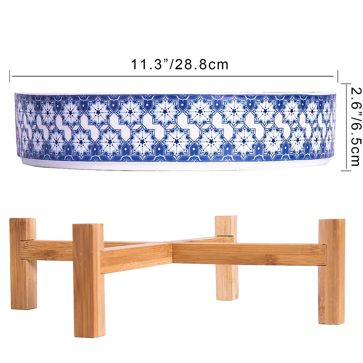 ARTKETTY Succulent Pots, 11 Inch Large Succulent Planters with Drainage Ceramic Bonsai Pot with Bamboo Stand, Shallow Planters for Indoor/Outdoor Plants Modern Floral Cactus Flower Plant Bowl