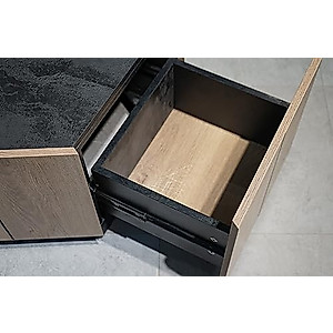 LKTART Hexagonal Rural Style Garden Retro Wood Coffee Table Cocktail Table with 2 Drawers Reception and Living Room Textured Grey Warm Oak