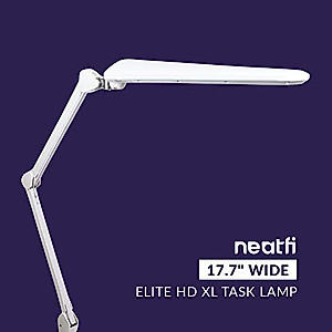 Neatfi Elite HD XL Task Lamp with Clamp, 90PCS SMD LED, 6000–7000K, Super Bright Desk Lamp, Eye-Caring, Non-Polar Dimming (17 Inches, White)