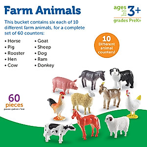 Learning Resources Farm Animal Counters - 60 Pieces, Ages 3+ Toddler Learning Toys, Farm Animals Toys, Develops Counting and Matching Skills