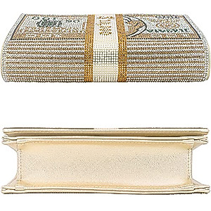 MOJISOLO Money Crystal Clutch Evening Bag for Formal Cocktail Prom Wedding Bling Foldover Purse Gold