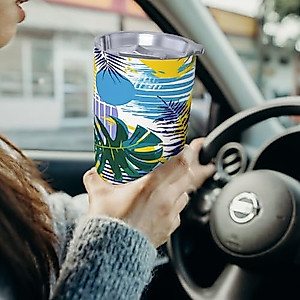 AYCZN Tropical Abstract Leaves 20 OZ Tumbler Stainless Steel Travel Coffee Mug, Palm Leaf Insulated Water Bottle with Lid and 2 StrawsLeakproof Thermal Cup