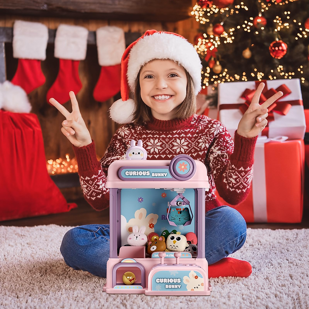 DOLIVE Claw Machine Doll Capsule ,Kids Machines with 6 Dolls 10 Capsule Toys, Grabber Plush, Electronic Adjustable Sounds and Music, Dispenser Arcade Game Toys for Boys Girls