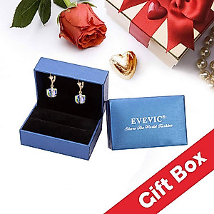 Austrian Crystal Cube Drop Earrings for Women Leverback Dangle Earrings 14K Gold Plated Hypoallergenic Jewelry (Aurora Borealis)