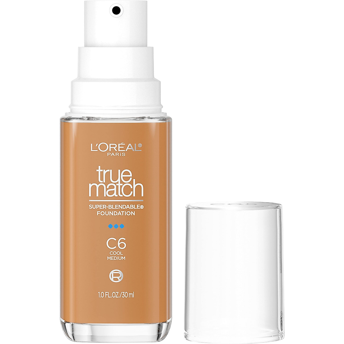 L'Oreal Paris True Match Super-Blendable Foundation, Medium Coverage Liquid Foundation Makeup, C6, Medium, 1 Fl Oz
