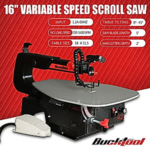 BUCKTOOL Quick Blade Change 16-inch Variable Speed Scroll Saw with Pedal Switch for woodworking Steel Work Table,SSA16LVF