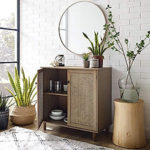 Volans Set of 2 Accent Storage Cabinet with Woven Rattan Wicker Doors, Sideboard Buffet Cabinet for Entryway, Hallway or Living Room, Rubber Wood Veneer