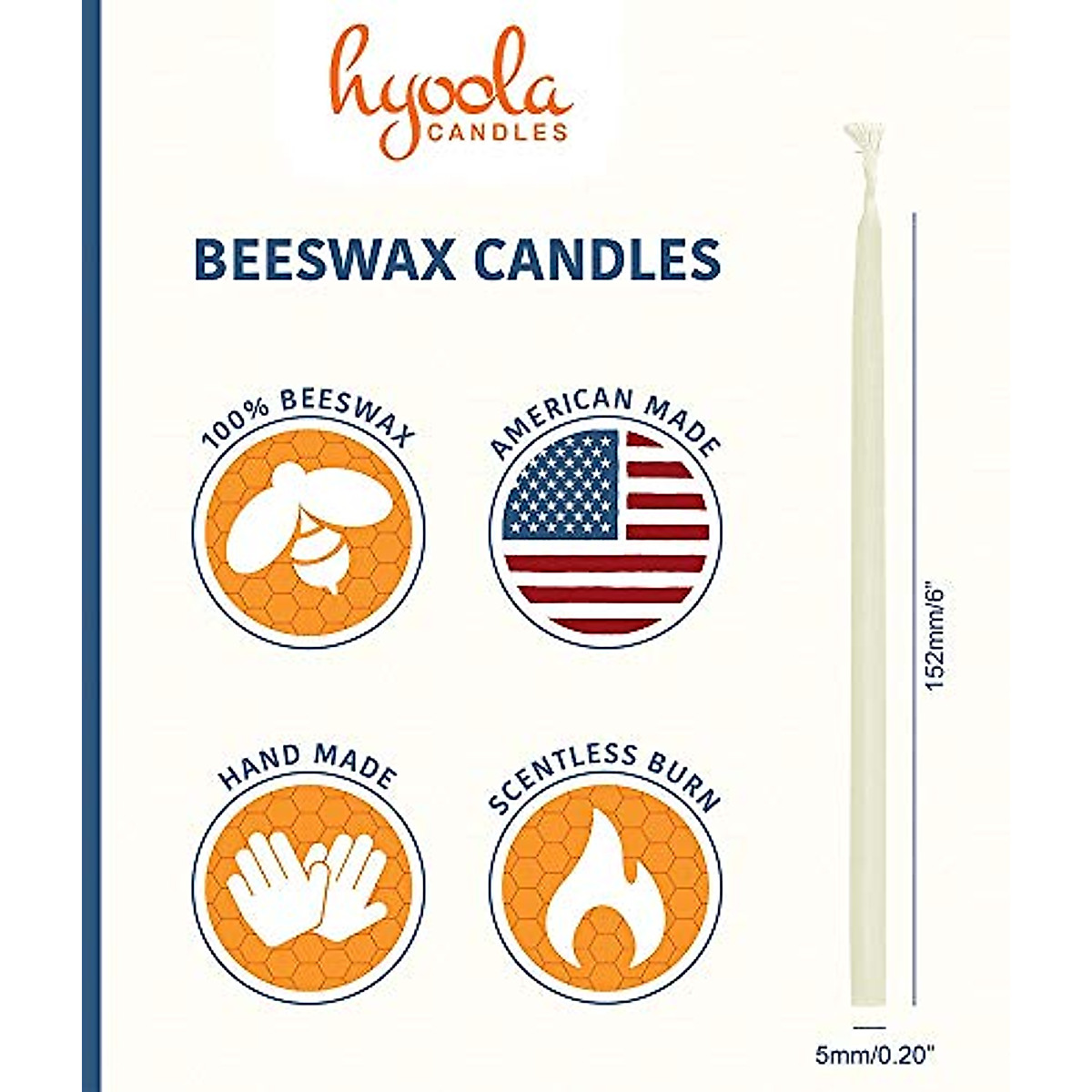 Hyoola Beeswax Birthday Candles - 50 Pack - Natural Dripless Decorative Candles with Long Lasting Burn - Elegant Taper Design, Soothing Scent - 6" Tall - Handmade in The USA