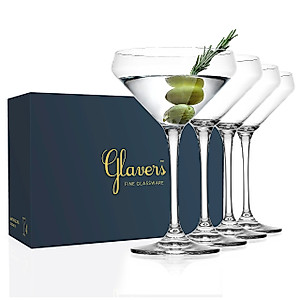 Glaver's Martini Glasses Set of 4 Cocktail Glasses, 10.5 Ounce Stemmed Margarita Glasses, for Bar, Martinis, Cosmopolitan, Gimlet, Elegant Packaging