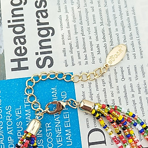 Bocar Long Multiple 6 Strand Handmade Beaded Statement 31" Necklace with Tassel Pendant for Women (NK-10579)