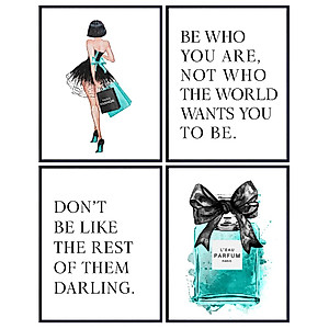 Light Blue Designer Wall Decor - Uplifting Motivational Inspirational Quotes Wall Art for Women - Glam Decorations - High Fashion Design Poster Print Set - Glamour Wall Art - Couture Luxury Gifts