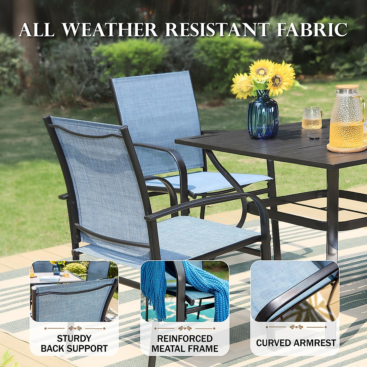 HERA'S HOUSE 9 Pieces Patio Dining Set, 8 x Textilene Patio Chairs and 1 x 83 Large Rectangle Dining Table, Outdoor Furniture Set for Deck Garden Backyard Lawn Poolside