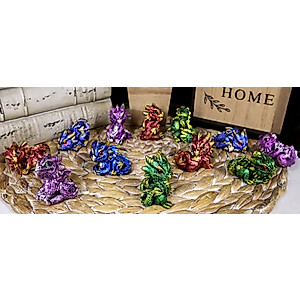 Ebros Gift Set of 12 Colorful Metallic Red Green Purple Blue Baby Dragons in Multiple Poses Miniature Figurines Whimsical Medieval Fantasy Dragon Wyrmlings Fairy Garden Mini Statues
