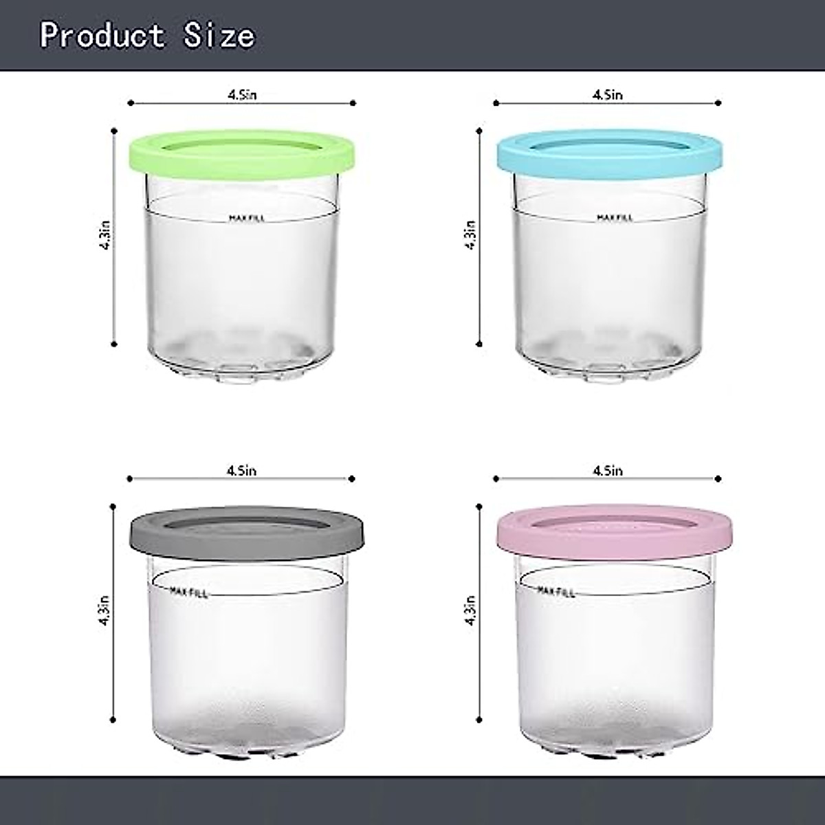 EVANEM 2/4/6PCS Creami Pint Containers, for Ninja Pints,16 OZ Ice Cream Pint Cooler Reusable,Leaf-Proof Compatible with NC299AMZ,NC300s Series Ice Cream Makers,Blue-4PCS