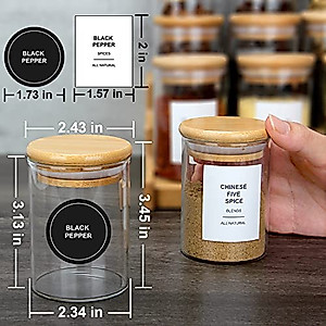 JuneHeart 24 Pcs Spice Jars with Bamboo Lids, 5.5OZ Glass Spice Jars with 194 Labels, Airtight Seasoning Container for Kitchen Spice Sugar Salt Coffee Tea Beans