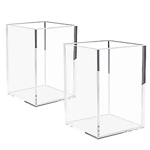 NIUBEE Acrylic Pen Holder 2 Pack,Clear Desktop Pencil Cup Stationery Organizer for Office Desk Accessory