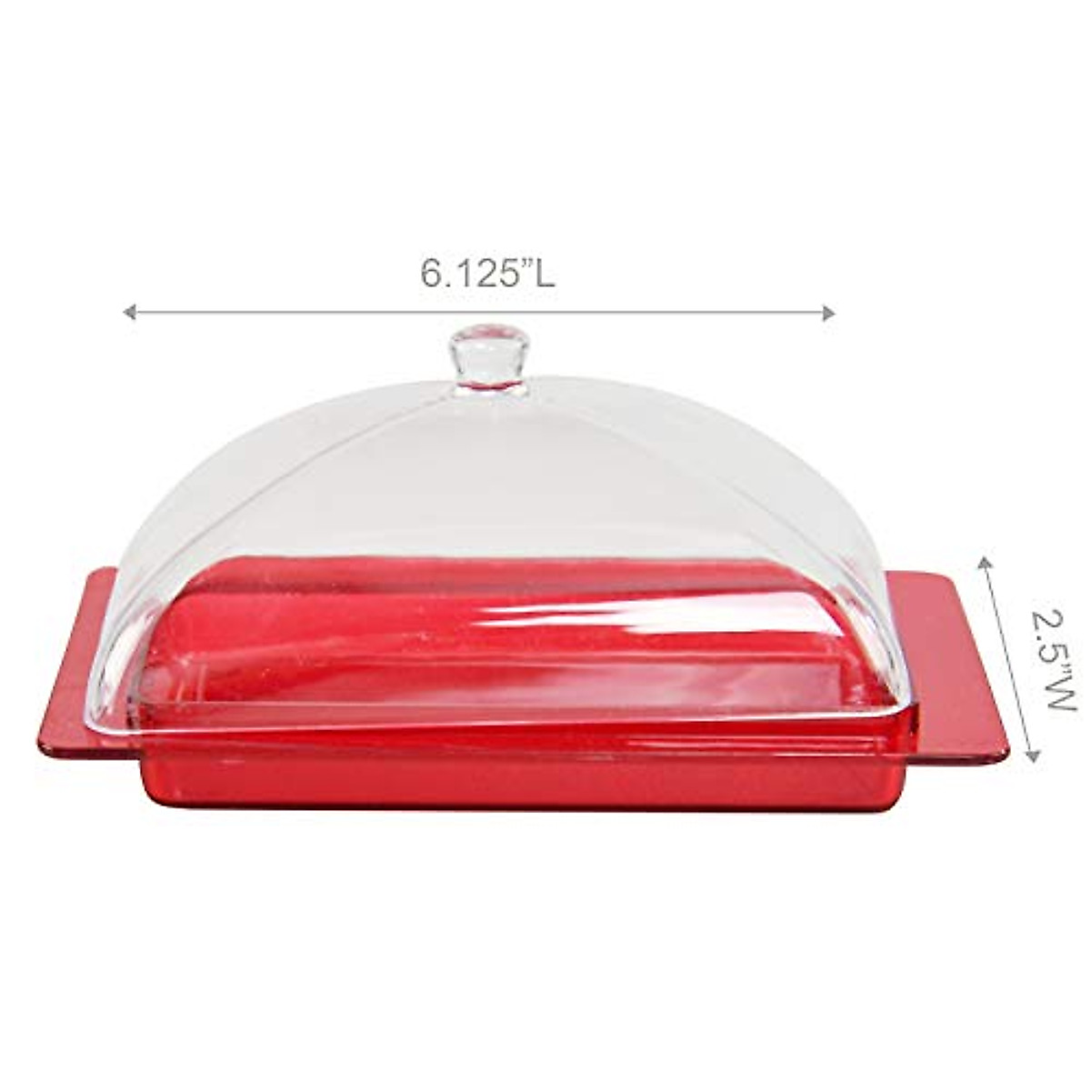 HOME-X Butter Keeper, Large Butter Dish with Lid, Versatile Food Container, Butter Dish with Handled Lid, 6 1/8" x 2 ½" W x 3 ¾" H, Red
