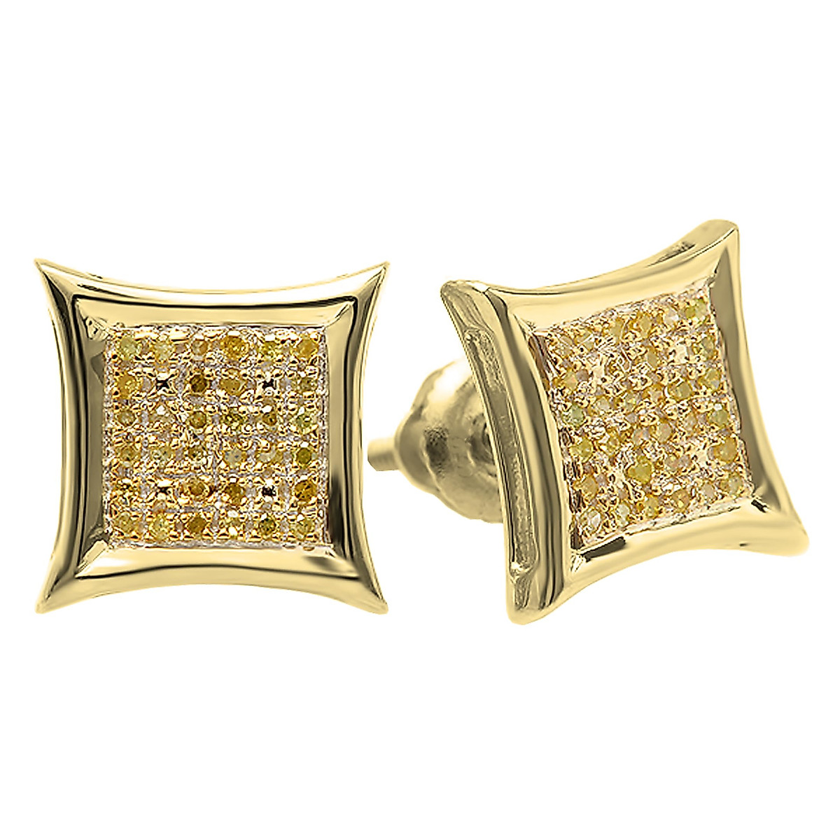 Dazzlingrock Collection 0.15 ctw. Round Yellow Diamond Kite Shape Screw back Stud Earrings for Men in 10K Yellow Gold