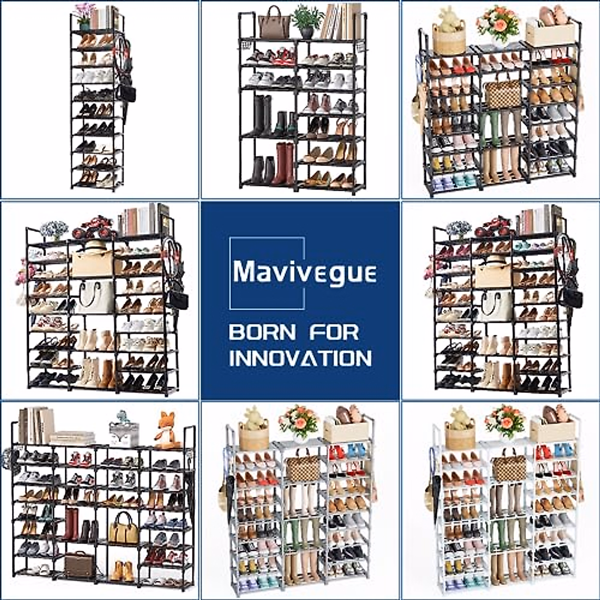 Mavivegue Metal Shoe Rack Organizer, 7 Tiers Tall Shoe Shelf Storage, Vertical Large Boot Rack, Stackable Shoe Racks for Entryway, Closet, Garage, Bedroom, Cloakroom -White