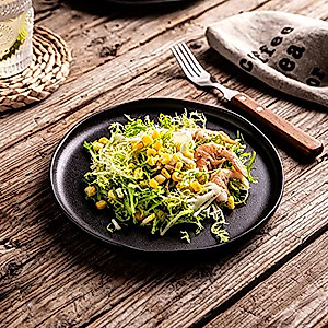 AmorArc Ceramic Dinner Plates Set of 6, Wavy Rim 10.5 Inch Stoneware Dish Set, Large Dinnerware Plates for Kitchen-Microwave&Dishwasher Safe, Scratch Resistant-Reactive Glaze Matte Black