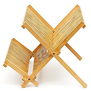RoyalHouse Premium Natural Bamboo Dish Rack, Collapsible Dish Drainer, Foldable and Compact Dish Drying Rack for Kitchen Counter
