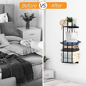 WOWOO 40" Blanket Holder Rack, Clothes Hat Blanket Towel Blanket Storage Holder On Wall, Blanket Ladder Blanket Rack Shelf for Living Room, Matte Black