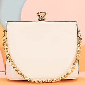 Fawziya Evening Clutch Studded Diamond Thick Chain Novelty Medium Purses For Women Formall-White