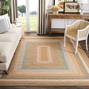 SAFAVIEH Braided Collection 4' x 6' Tan / Multi BRD314A Handmade Country Cottage Reversible Area Rug