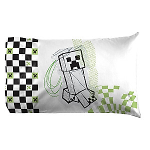 Jay Franco Minecraft Creeper Full Size Sheet Set - Super Soft 4 Piece Kids Bedding Set - Microfiber Sheets Includes Reversible Pillow Covers