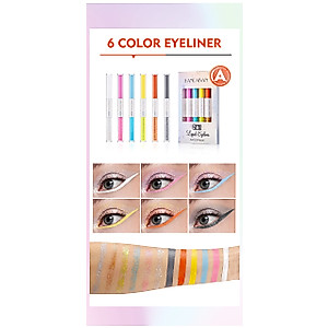 BestLand 2 in 1 Matte Glitter Liquid Eyeliner Set Rainbow Colorful Neon Eyeliner Pencil Pigmented Waterproof Smudgeproof Long Lasting Korean Eye Glitter Christmas Makeup Gift Kit for Women (2 in 1 Set A)