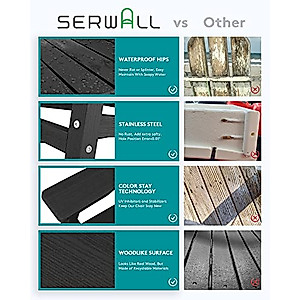 SERWALL Patio Rocking Chair, Oversized Porch Rocker for Adults, All Weather Resistant Rocking Chair for Patio Lawn Garden, Black