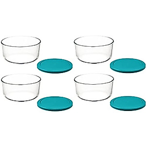 Klareware 4 Cup Glass Food Storage Containers Stackable Meal Prep Lunch Bento or leftover salad bowls Dish w BPA Free Lids (Turquoise)