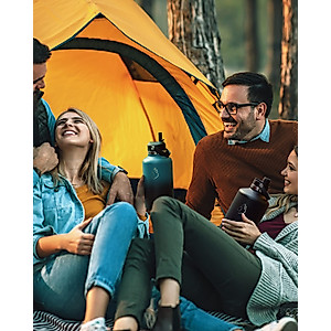 BUZIO 64oz Water Bottle Insulated, Half Gallon Stainless Steel Water Jug with Straw Lid and Carrying Pouch, Leak Proof Double Wall Thermo Water Flask Metal Canteen for Gym Sport Camping, Indigo Crush