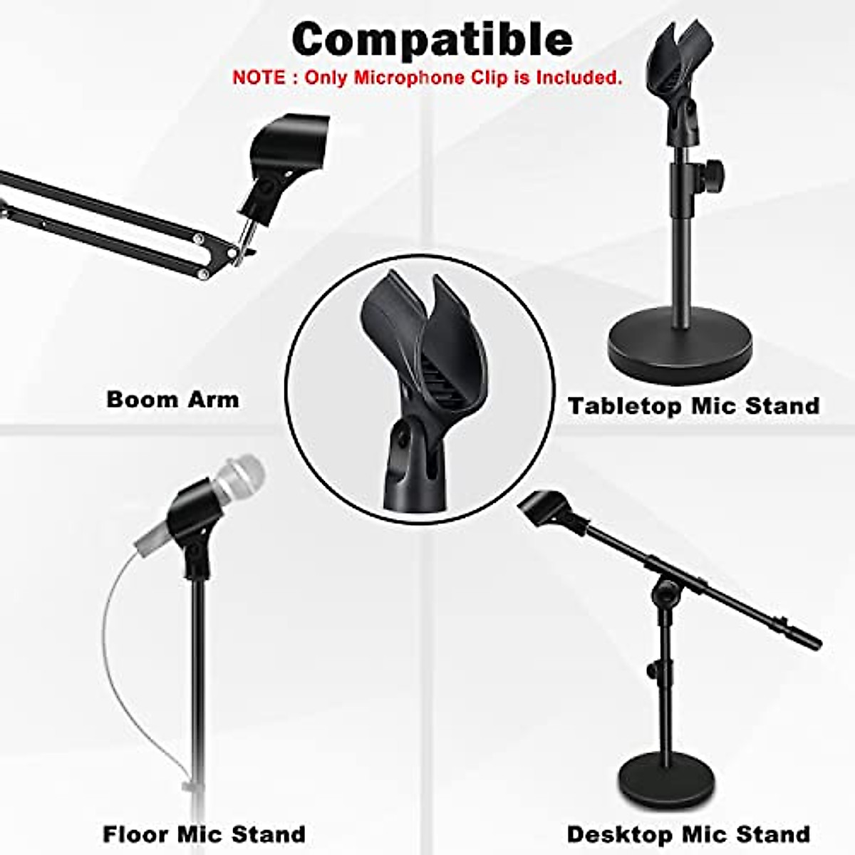 Mictop Universal Microphone Clip Holder with 5/8" Male to 3/8" Female Screw Adapter Suitable for Handheld Microphones, 4 Pack