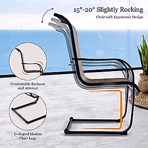 Tangkula 2 Pieces Patio Dining Chairs, Outdoor C Spring Motion Dining Chair Set w/Armrests & Neck Support, High Back Weather Resistant Steel Chairs w/Breathable Fabric for Pool, Lawn, Backyard (2)