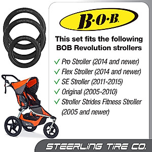 Baby Jogging Stroller Tire and Inner Tube Replacement Set - Two 16" x 1.75 Rear & One 12.5" x 2.25 Front TUBES and TIRES - Great for BOB Revolution, Alterrain & Stroller Strides! by Steerling Tire Co.