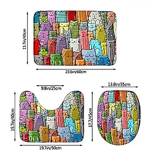 Wondertify Funny Cats Family Bathroom Antiskid Pad Cute Animal Crowd Fun Grace Joy Lazy Love 3 Pieces Bathroom Rugs Set, Bath Mat+Contour+Toilet Lid Cover