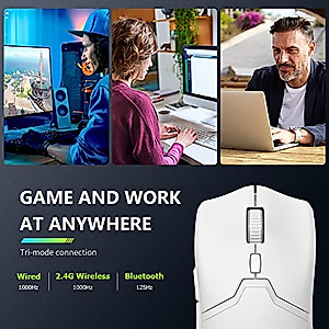 DeLUX M800PRO Wireless Gaming Mouse, Rechargeable Lightweight Computer Mouse, with PAW3395 Sensor 26000DPI, Tri-Mode, Huano Pink Switches, Matt UV Coating (White)