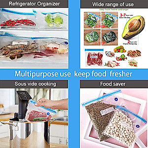 Sous Vide Bags Reusable 27Pcs, BPA Free Vacuum Sealer Bags, Vacuum Food Storage Bags for Sous Vide Cooking/Microwave Heating - 20Pcs Vacuum Zipper Bags & 2 Seal Clips & 5 Air Valves (11 * 10in) 2.9L