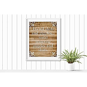 Rustic Farmhouse Bathroom Decor for the Wall - Funny Country Home Art Sign - Modern Farm House Bath Picture - Cabin Restroom Accent - Bathroom Art - Quote Wall Decor - 8x10 UNFRAMED (It's All Giggles)