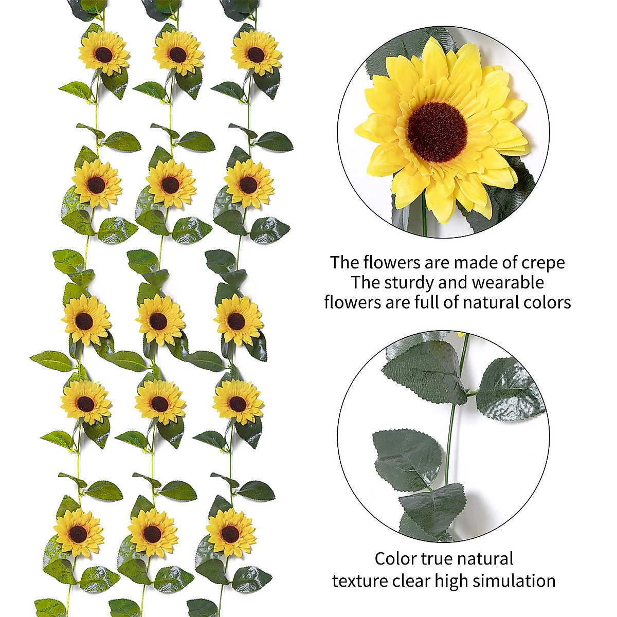 Houele 2 Pack Artificial Sunflower Garland 7.9 FT Silk Sunflower Hanging Vine with Artificial Flowers Green Leaves Wedding Table Home Decor Garden Craft Party Decoration